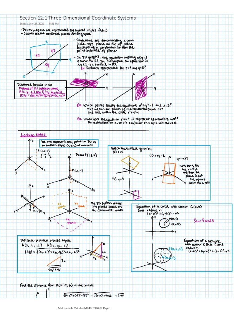 Section 12.1 Three-Dimensional Coordinate Systems | PDF