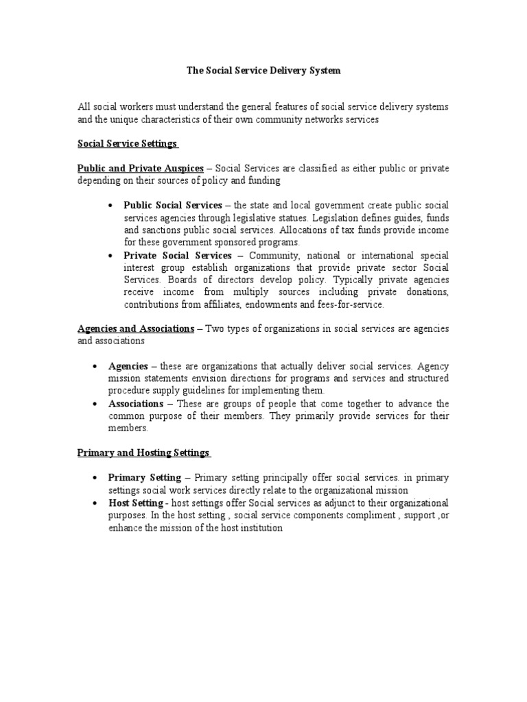 Overview of Social Service Delivery Systems | PDF | Nonprofit ...