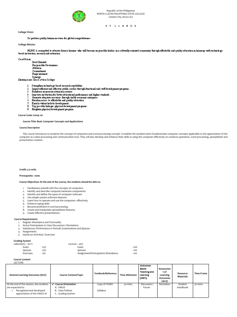 COMP101 Syllabus BSBA | PDF | Computer Data Storage | Software
