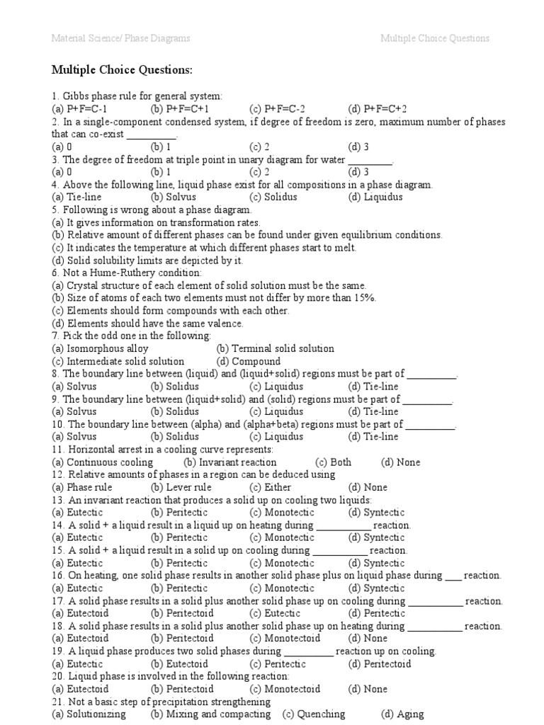 MCQ Phase Diagrams | PDF | Phase (Matter) | Phase Diagram