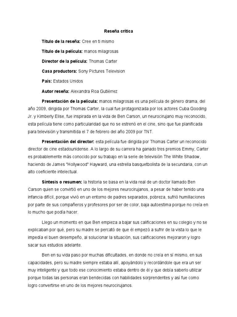 Reseña de "Manos Milagrosas" | PDF