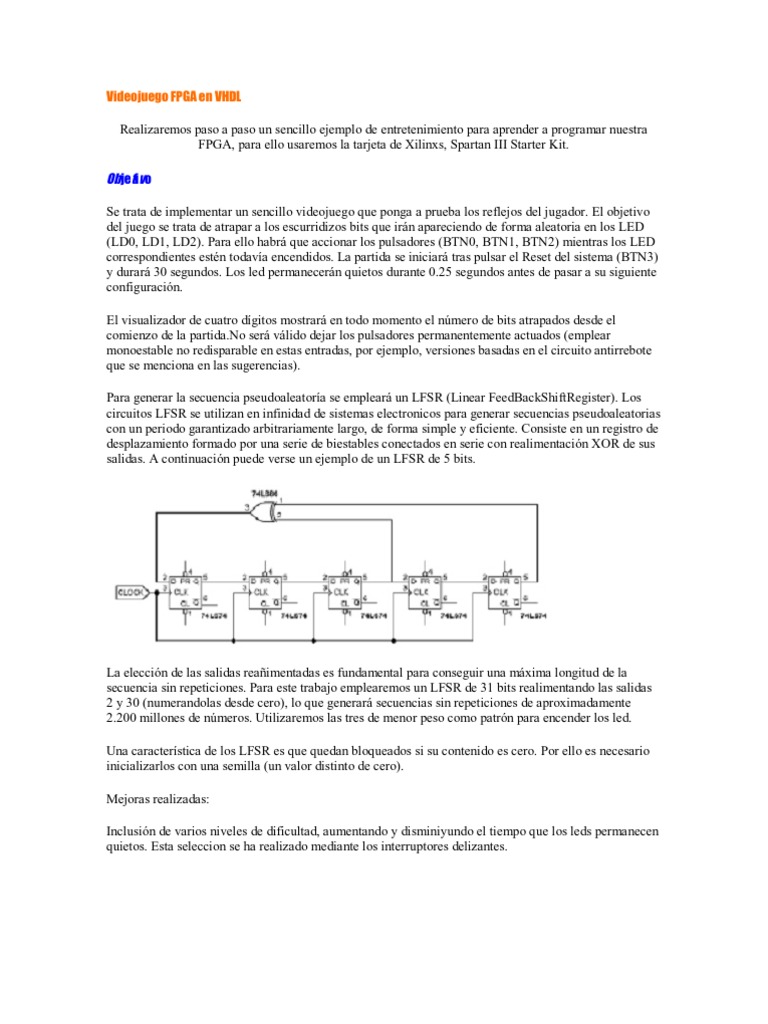 Explicación detallada del funcionamiento de un videojuego simple desarrollado en FPGA | PDF ...