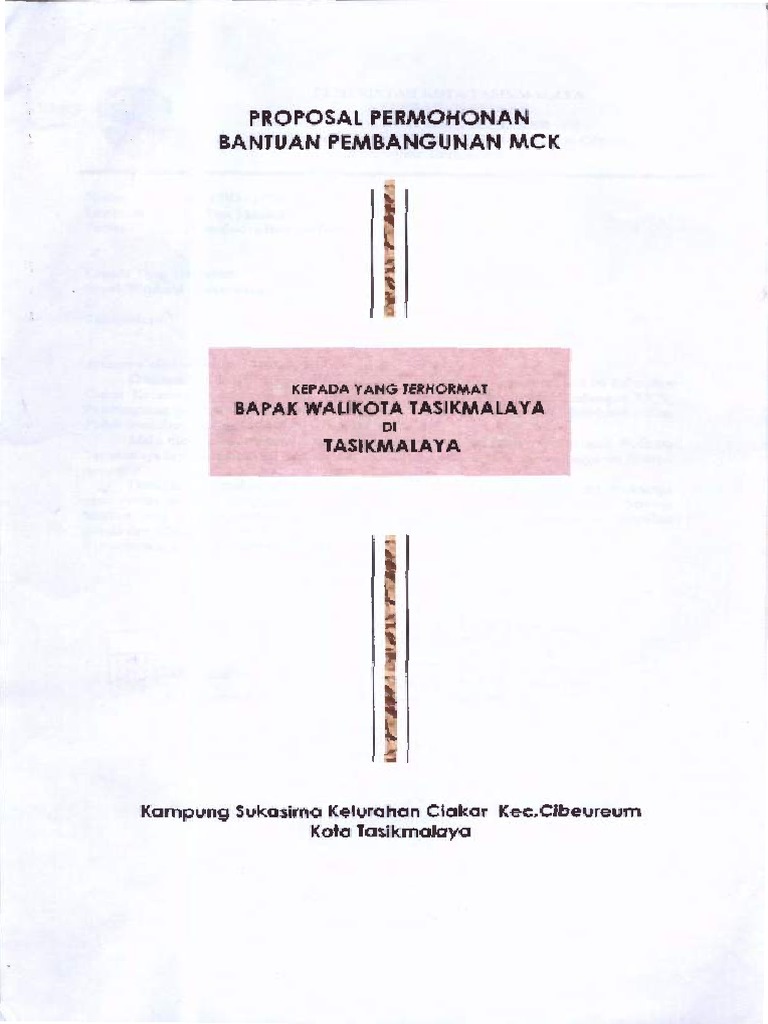 Proposal Permohonan Bantuan Pembangunan MCK: Bapak Walikota Tasikmalaya Tasikmalaya | PDF
