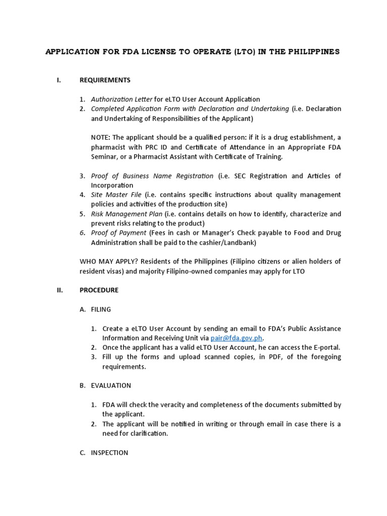 Requirements, Procedures, Timeline and Costs For FDA LTO Application ...