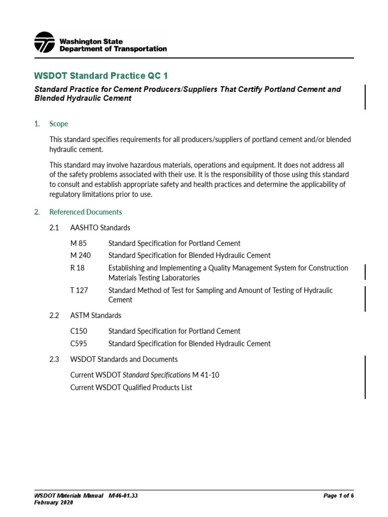 WSDOT Standard Practice QC 1 | PDF | Specification (Technical Standard ...