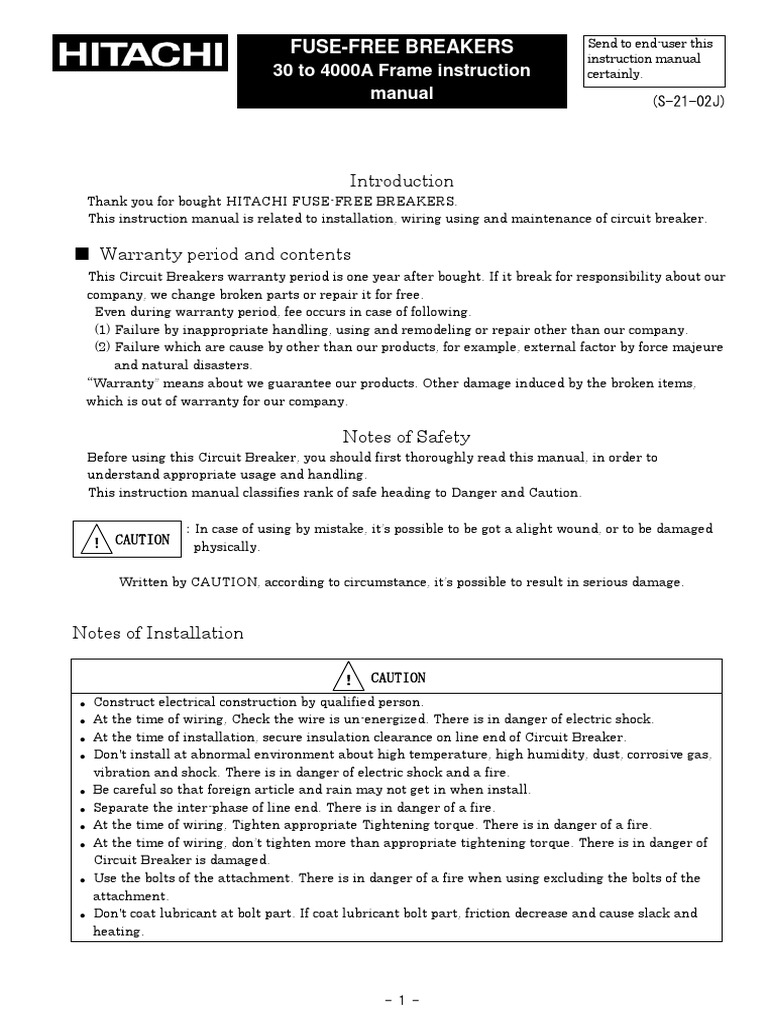Fuse-Free Breakers: 30 To 4000A Frame Instruction Manual | PDF ...