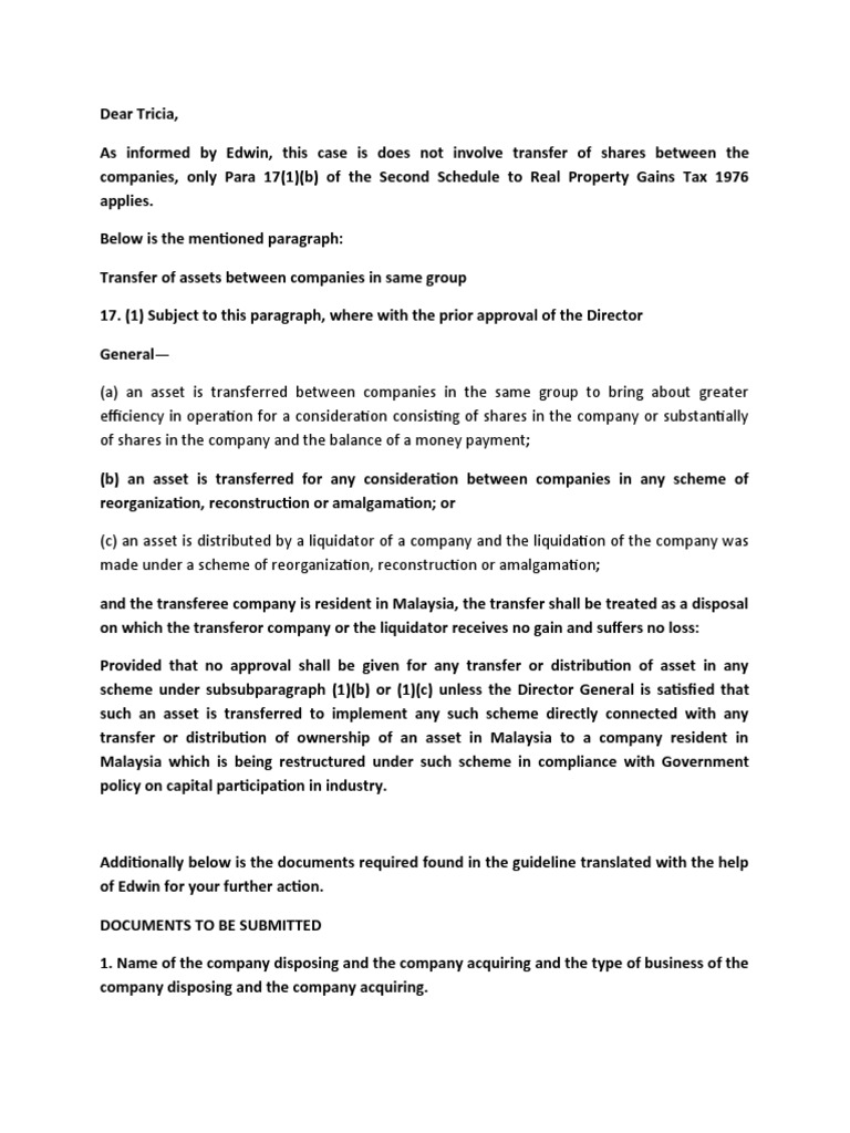 RPGT Exemption For Company Restructuring | PDF | Consolidation ...