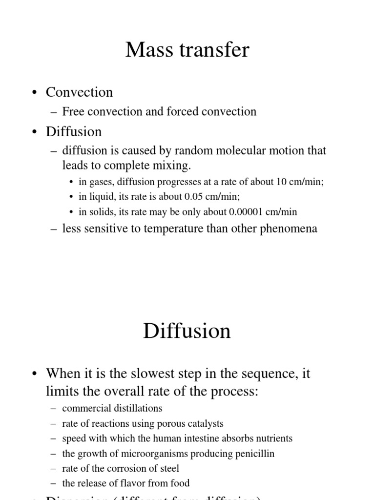 Mass Transfer: - Convection - Diffusion | PDF | Diffusion | Nature