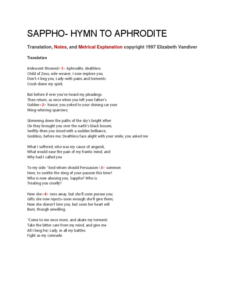 WK 04 - Sappho Hymn To Aphrodite | PDF | Metre (Poetry) | Aphrodite