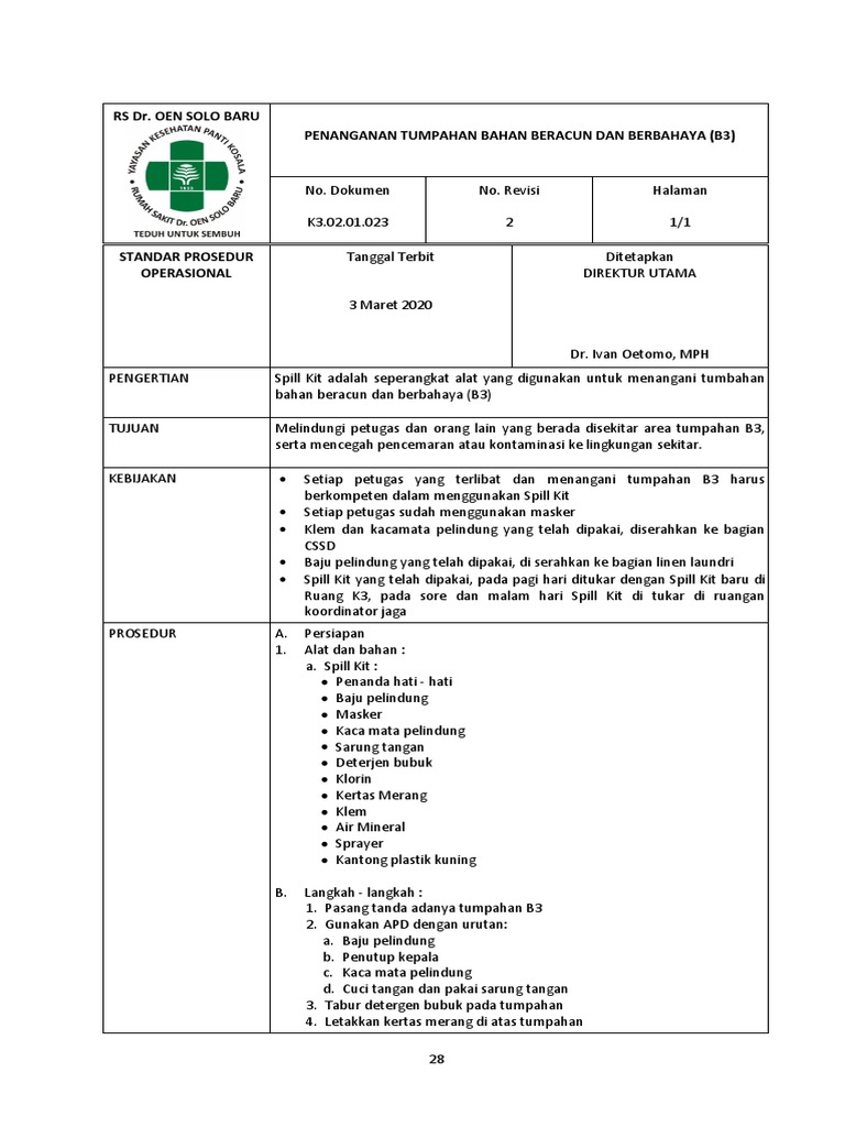 Prosedur Penanganan Tumpahan B3 | PDF