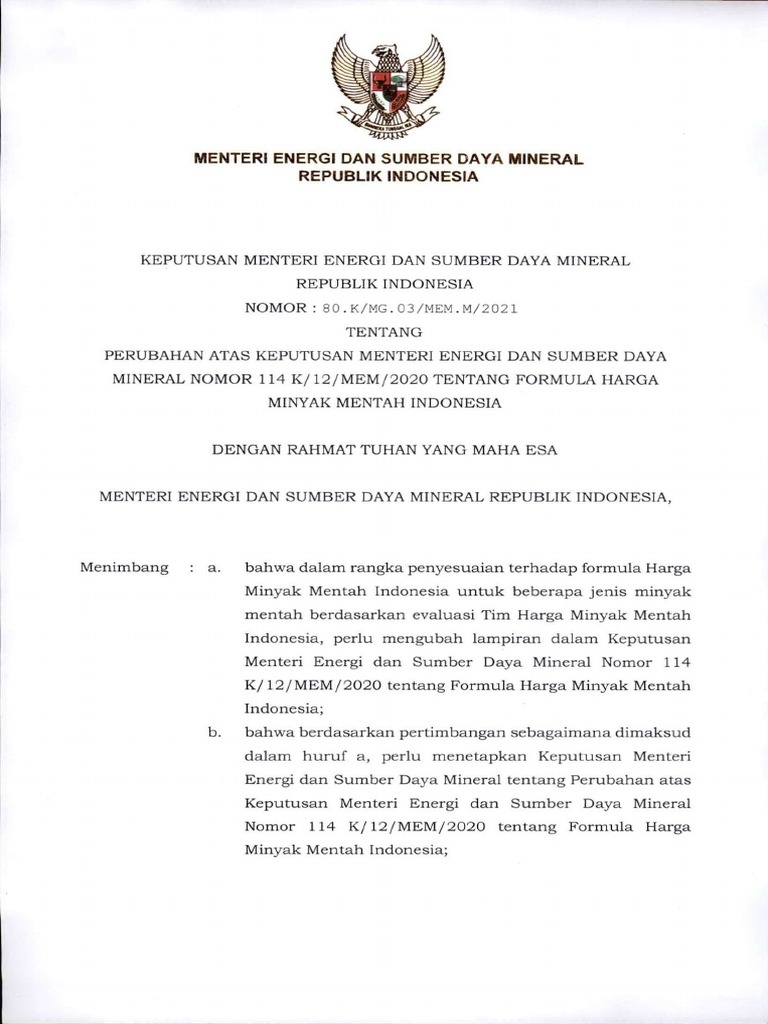 Kepmen Esdm No. 80.k Mg.03 Mem.m 2021 | PDF | Teknologi & Rekayasa