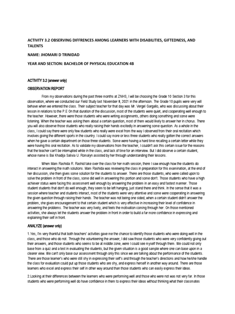 Activity 3 | PDF | Teachers | Learning