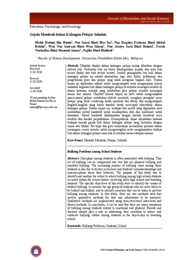 Gejala Membuli Dalam Kalangan Pelajar Sekolah | PDF
