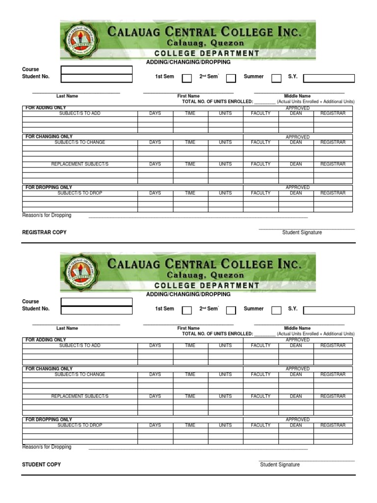 CCC Adding - Changing - Dropping Form | PDF