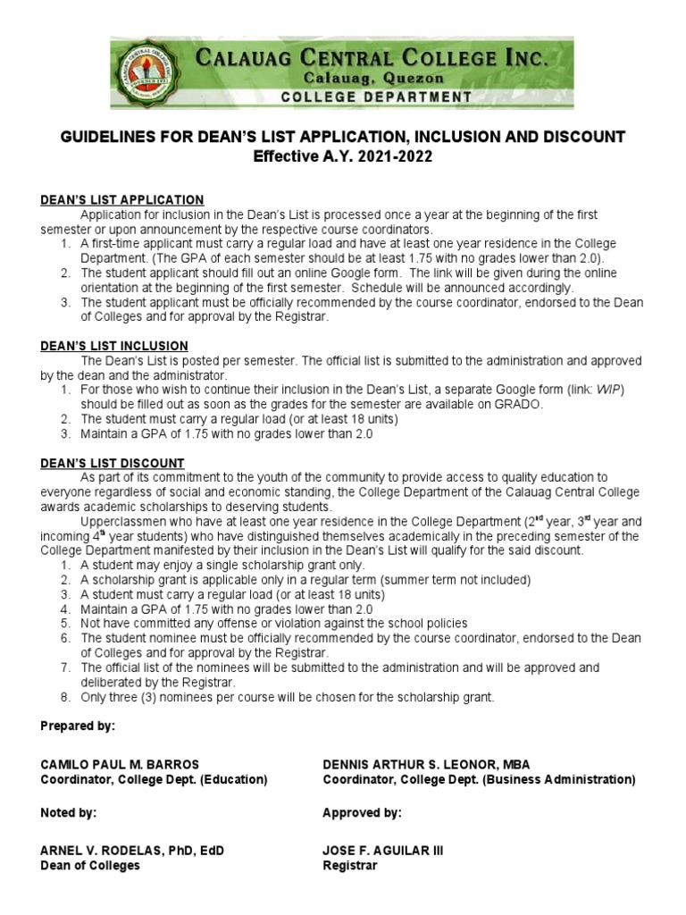 Dean's List Guidelines | PDF | Academia | Educational Stages