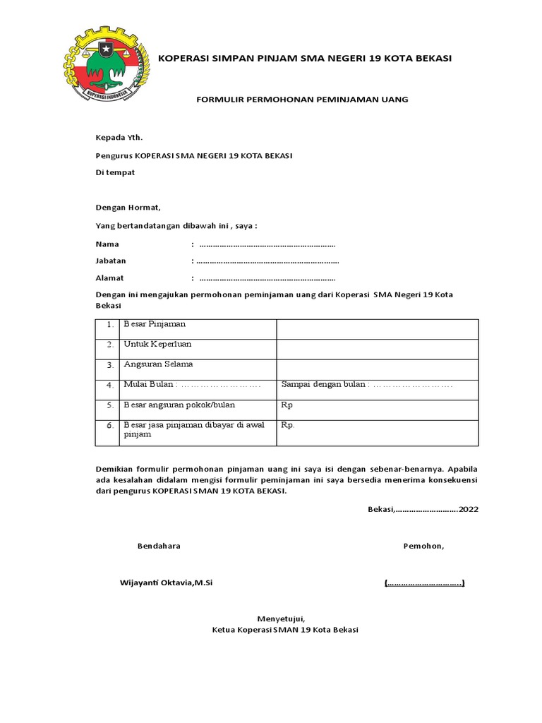 Formulir Permohonan Pinjaman Koperasi | PDF