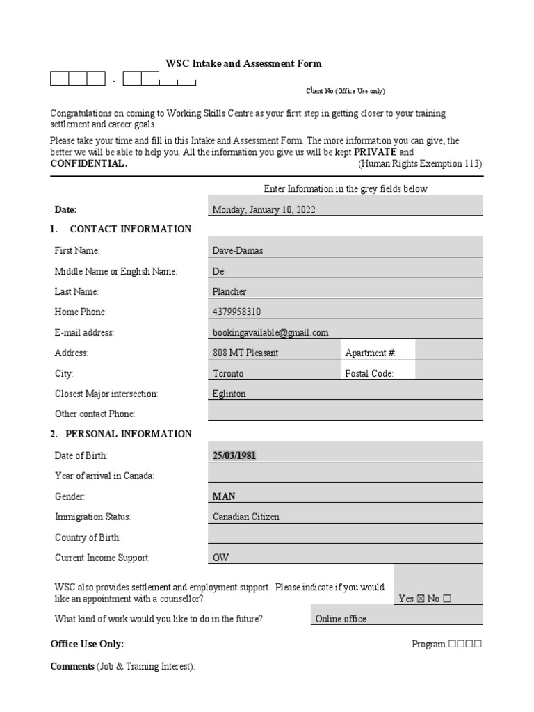 WSC Electronic Intake Form | PDF