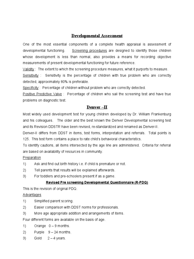 Developmental Assessment: Revised Pre Screening Developmental ...
