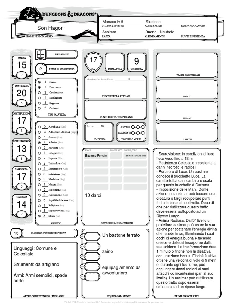 DD 5e Scheda Personaggio MONACO | PDF