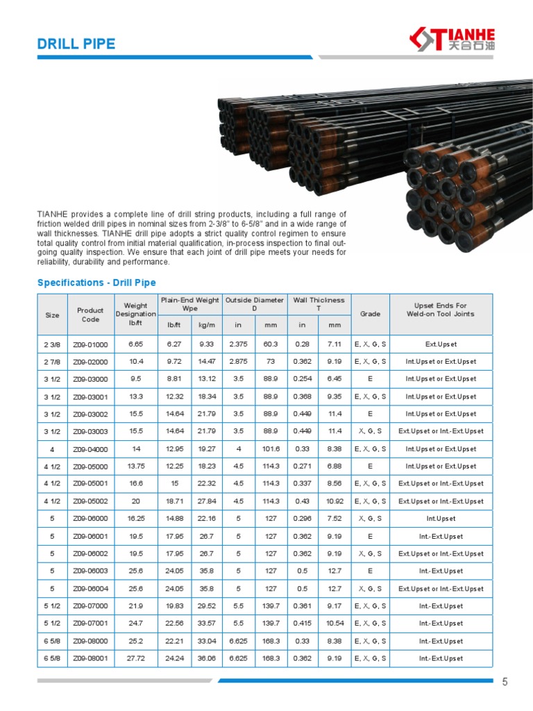 Specifications - Drill Pipe | PDF | Pipe (Fluid Conveyance) | Chemical ...