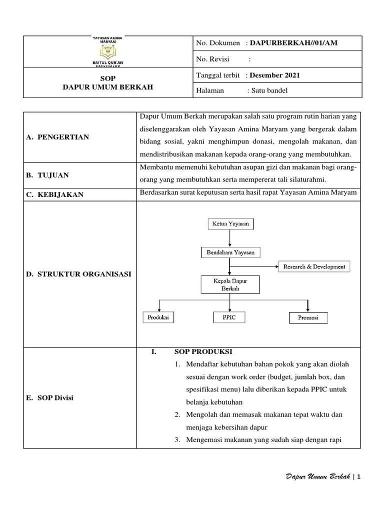 SOP Dapur Berkah | PDF | Sains & Matematika | Teknologi & Rekayasa