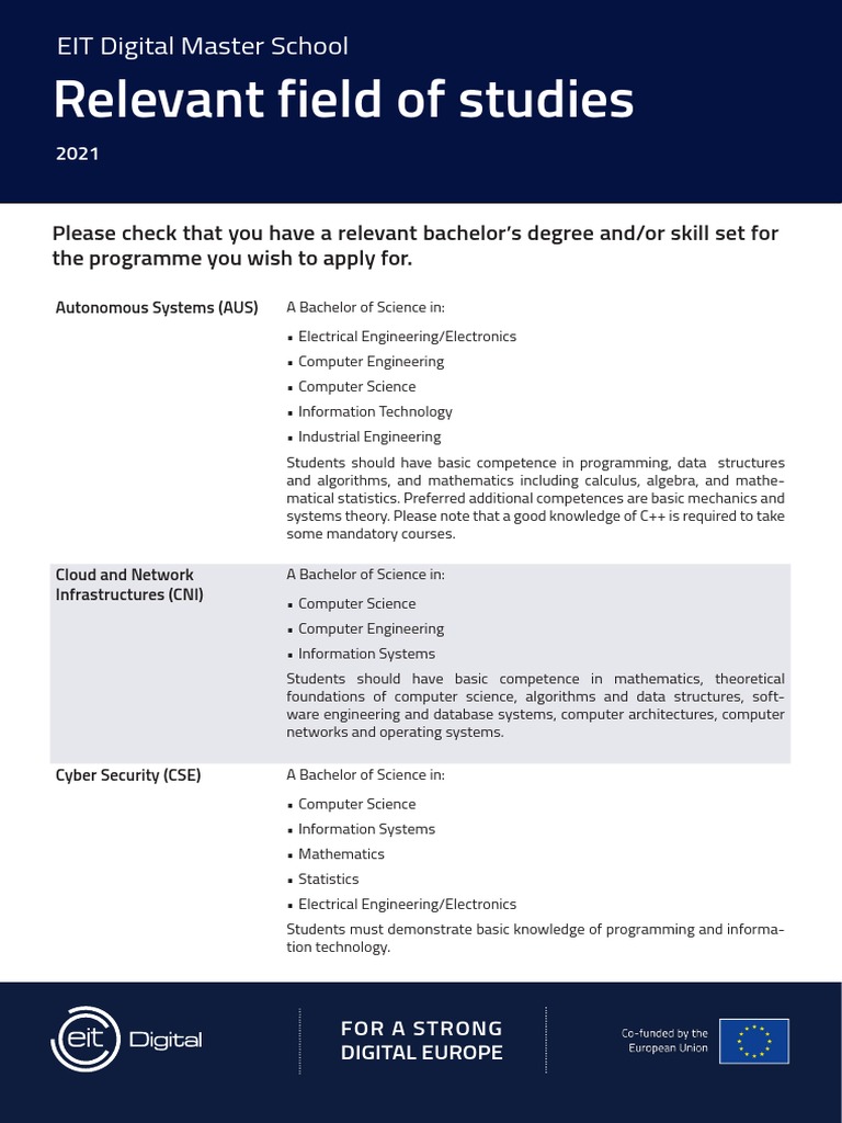 XXXXXX Relevant Field of Studies: XXXX EIT Digital Master School | PDF ...