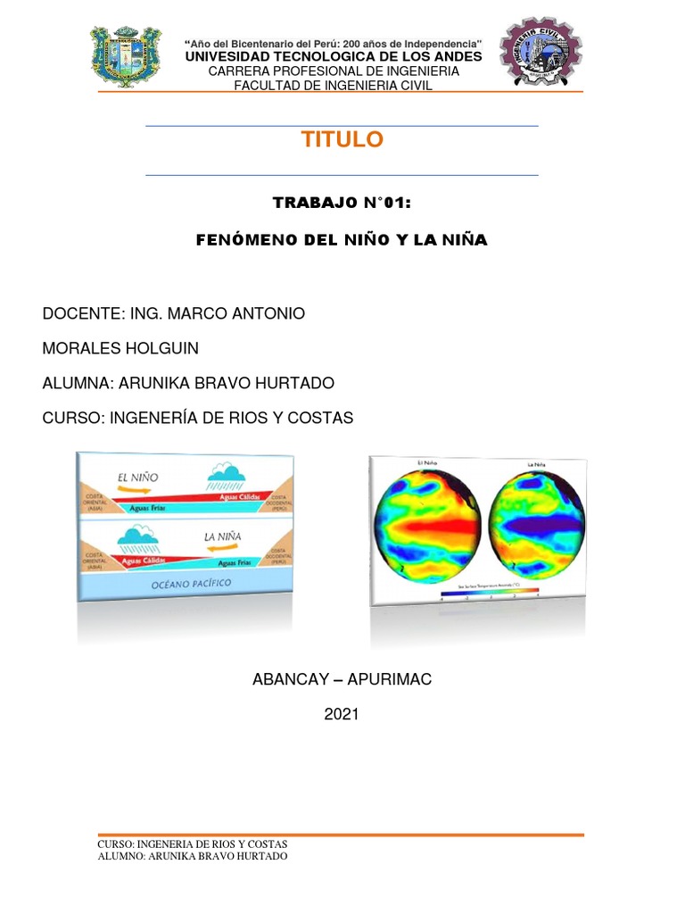 Primer Trabajo de Rios y Costas Arunika | PDF | El niño | Herida