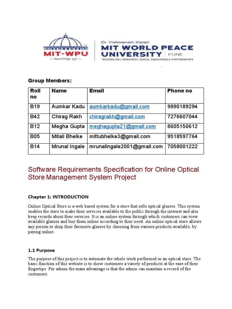 Software Requirements Specification For Management System Project | PDF ...