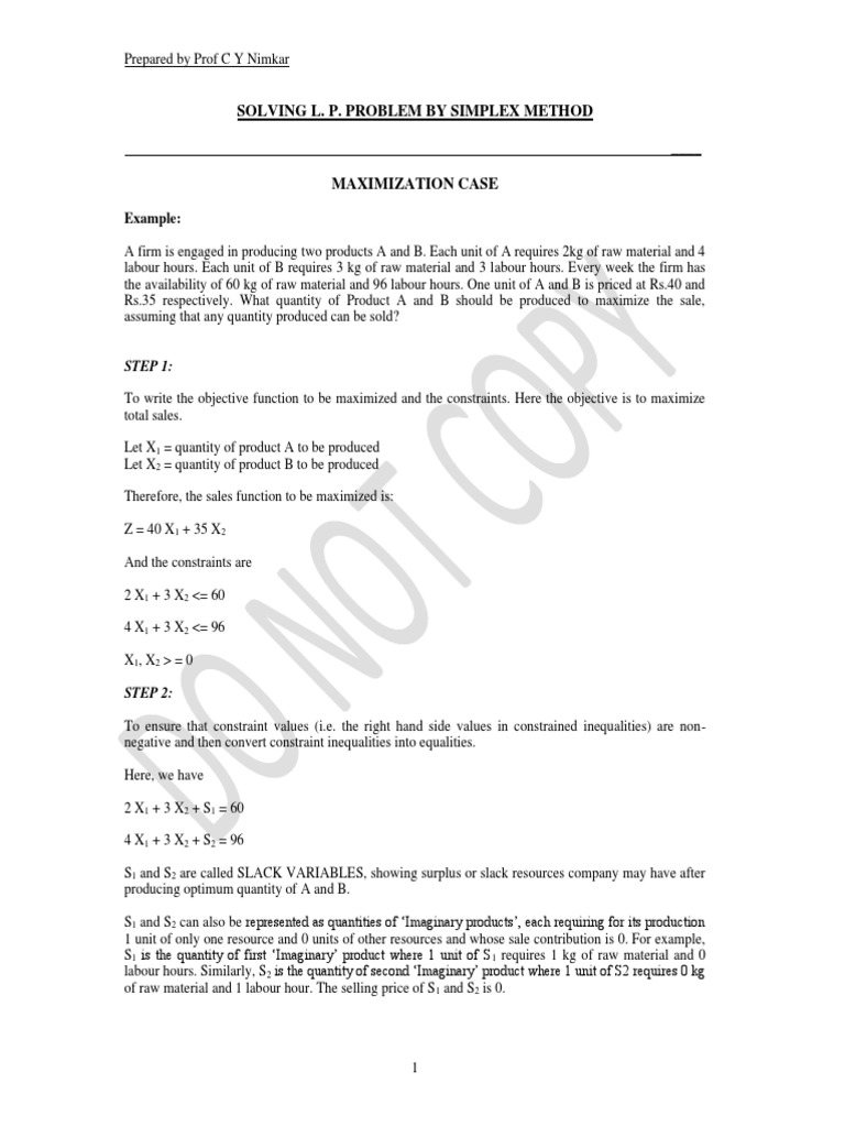Solving L. P. Problem by Simplex Method - Maximization Case | PDF ... Solving L. P. Problem by Simplex Method - Maximization Case | PDF ...