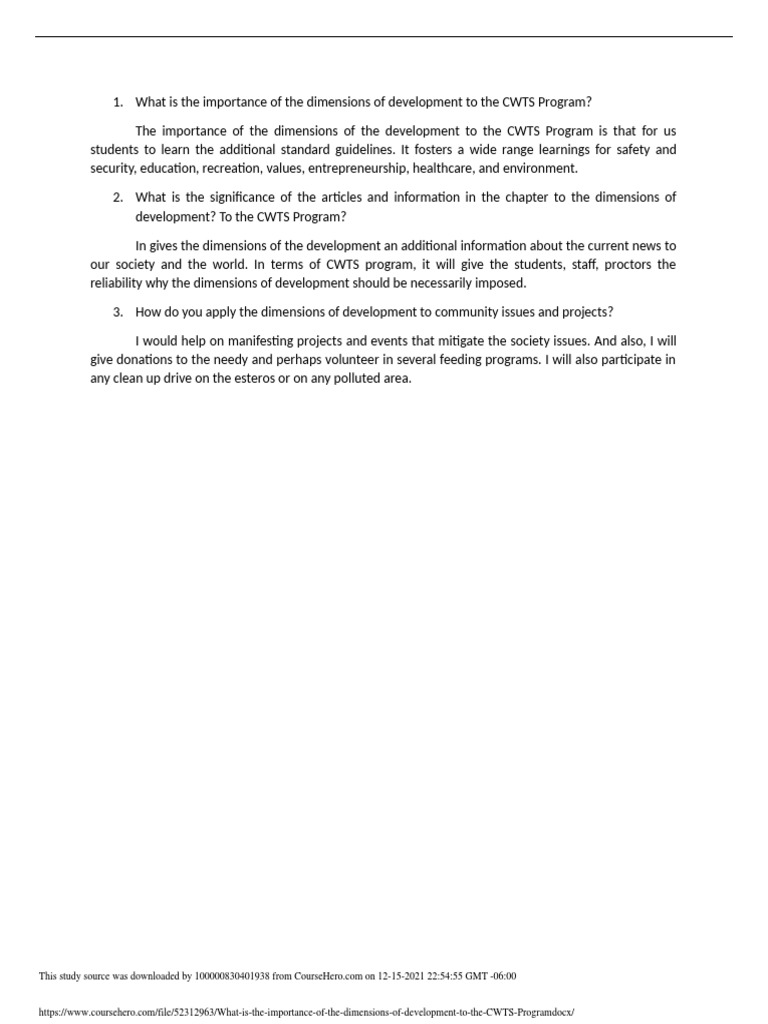 What Is The Importance of The Dimensions of Development To The CWTS ...