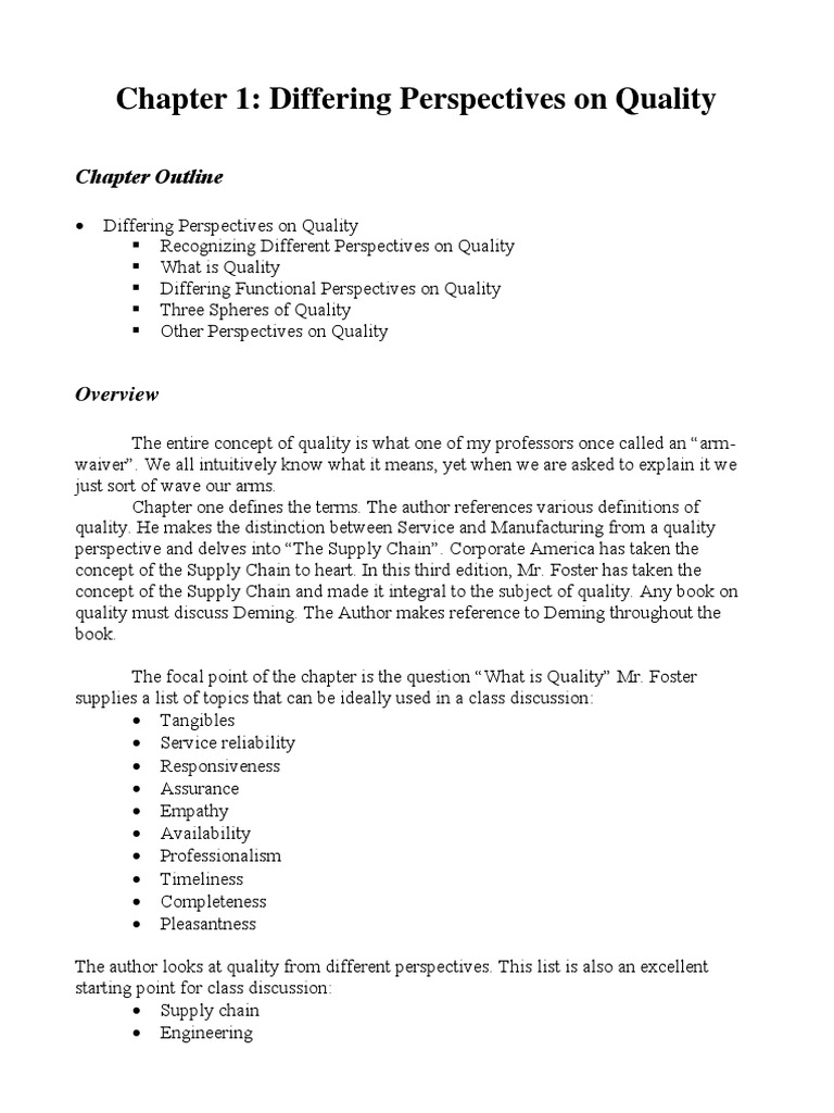 Chapter 1: Differing Perspectives On Quality | Download Free PDF ...