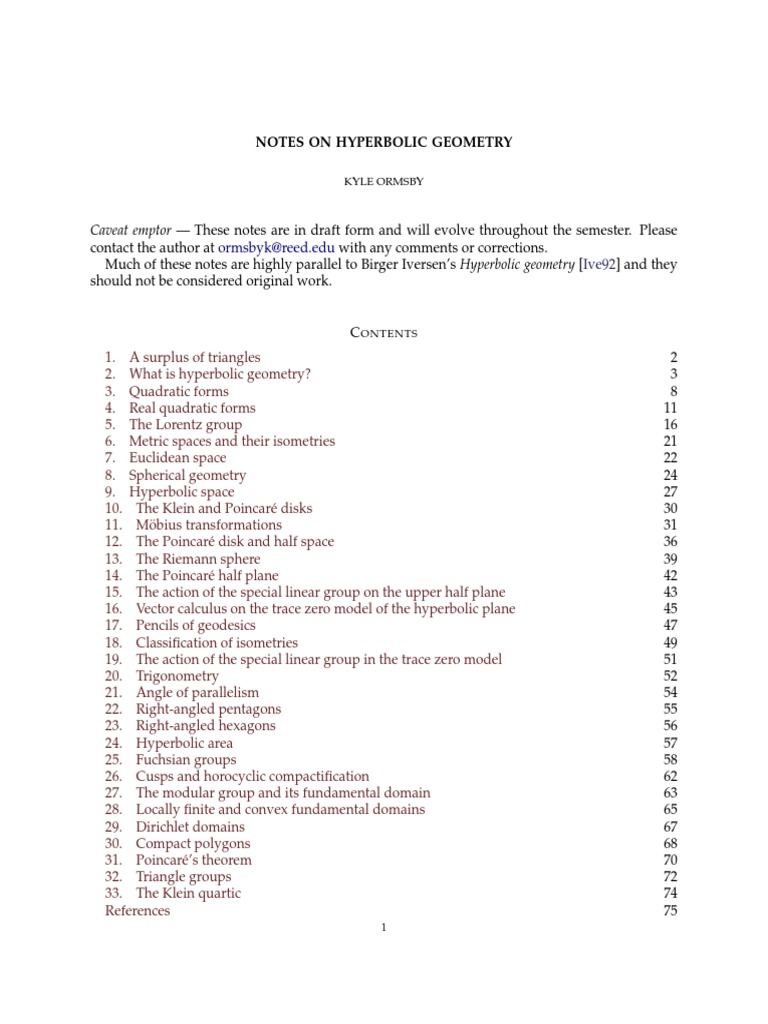 Hyperbolic Notes | PDF | Hyperbolic Geometry | Linear Map