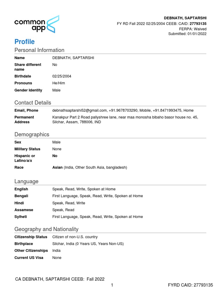 Profile: Personal Information | PDF | Career & Growth | Wellness