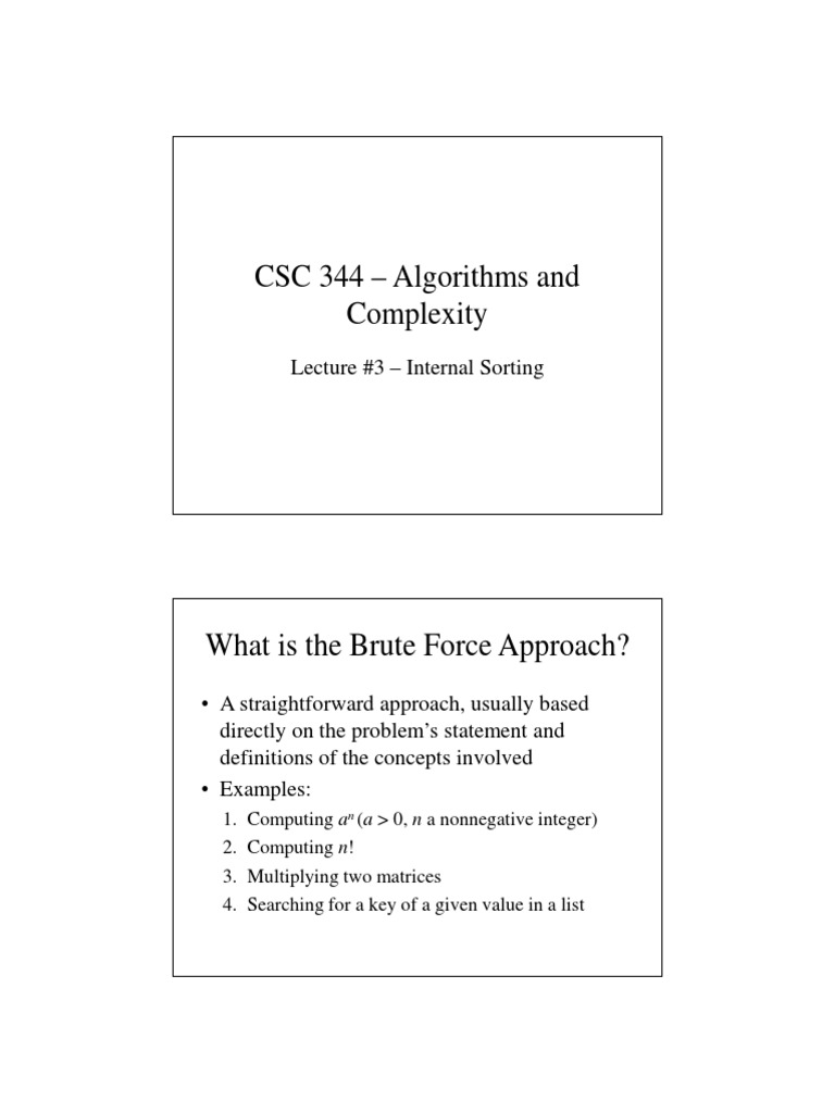 CSC 344 - Internal Sorting Algorithms | PDF | Mathematics | Algorithms ...