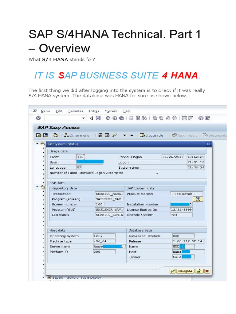 SAP S4HANA Technical Part 1 - Overview | PDF | Databases | Database Index