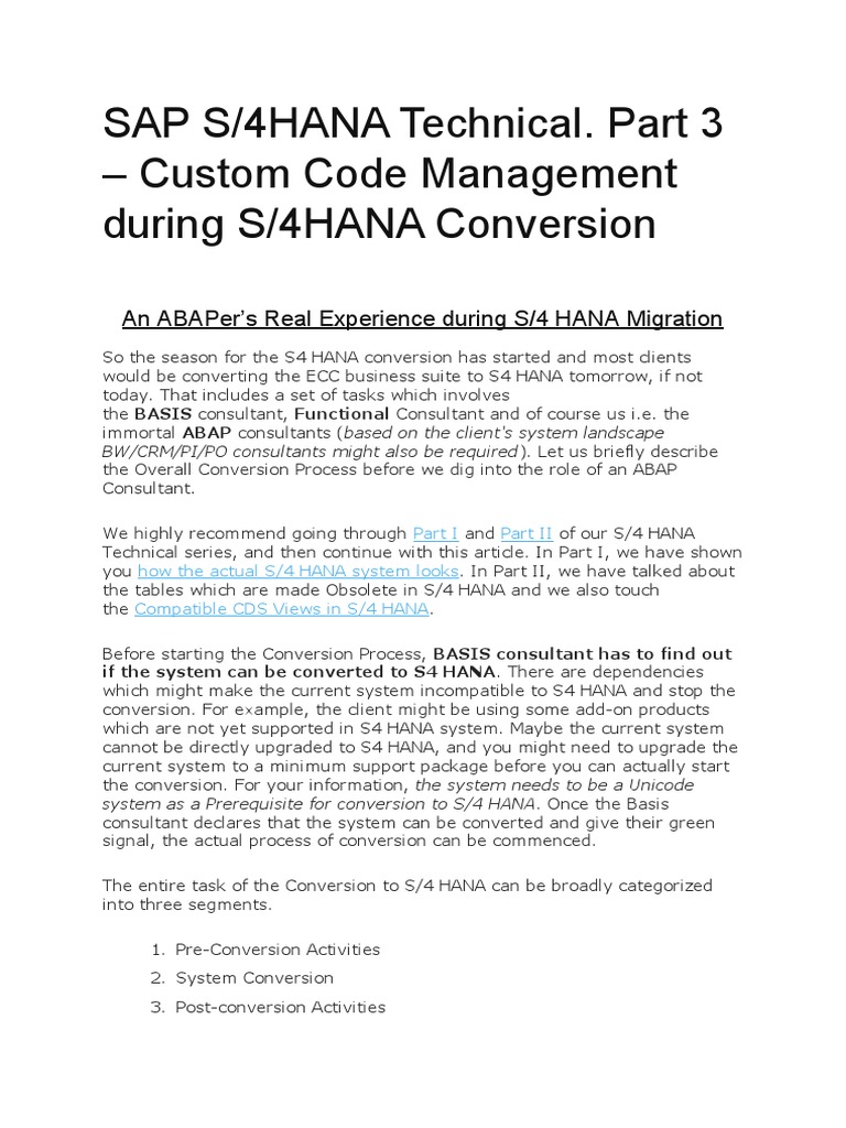 SAP S4HANA Technical Part 3 - Custom Code Management During S4HANA ...