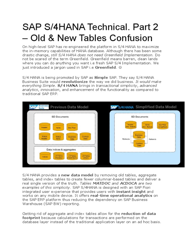 SAP S4HANA Technical Part 2 - Old & New Tables Confusion | PDF ...