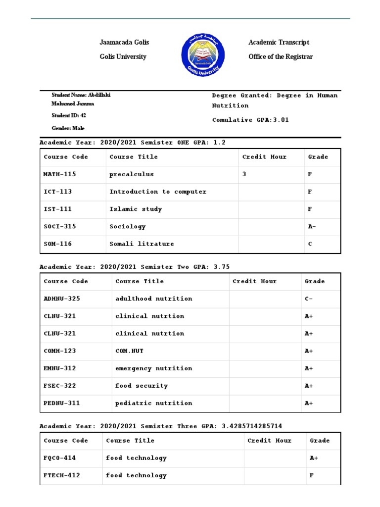 Transcript Test | PDF