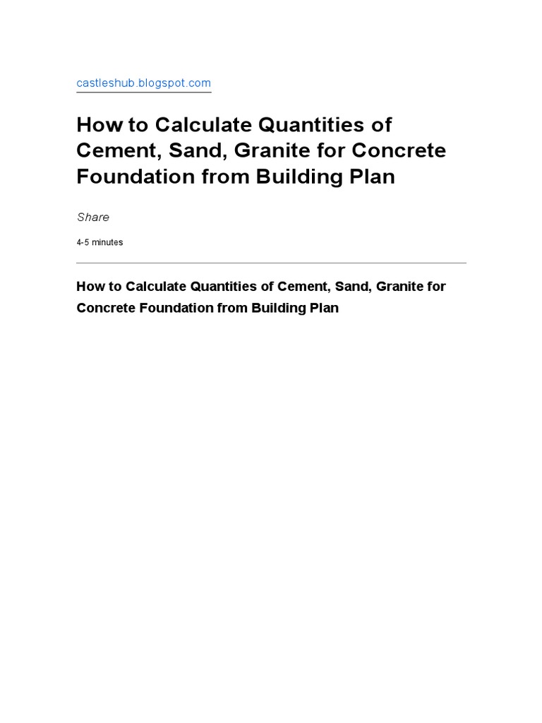 How To Calculate Quantities of Cement, Sand, Granite For Concrete ...