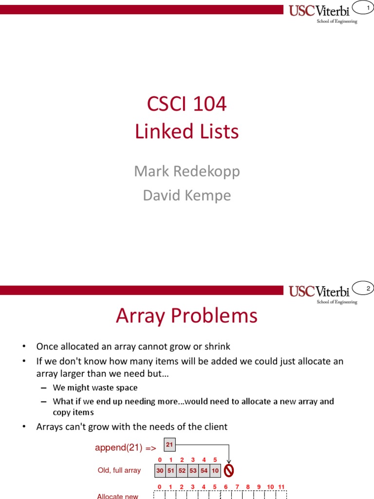 Csci 104 Linked Lists Mark Redekopp David Kempe Pdf Pointer Computer Programming Array