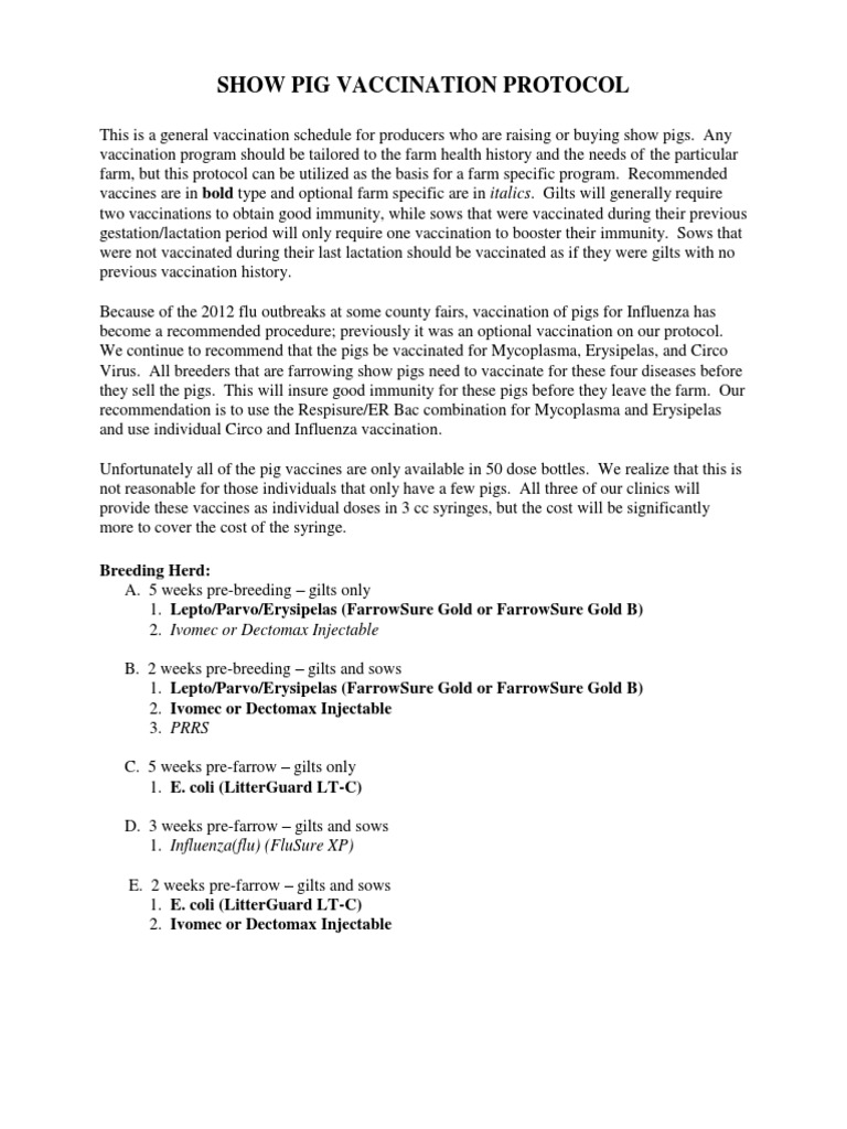Show Pig Vaccination Protocol: Breeding Herd | PDF | Vaccines | Vaccination