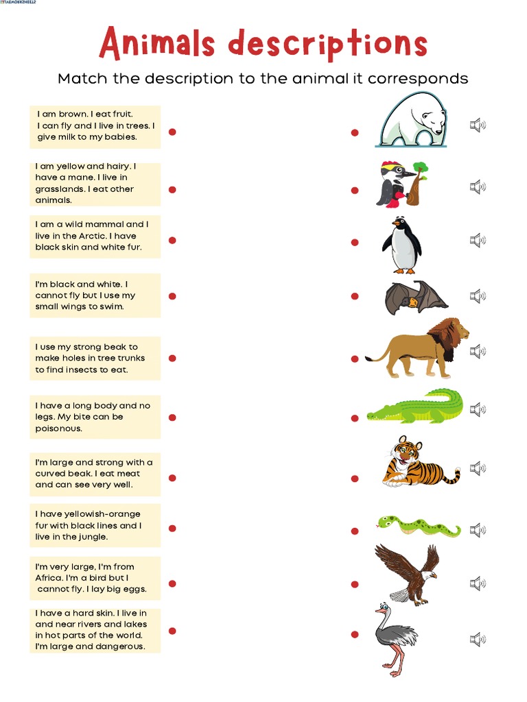 Animals Descriptions: Match The Description To The Animal It ...