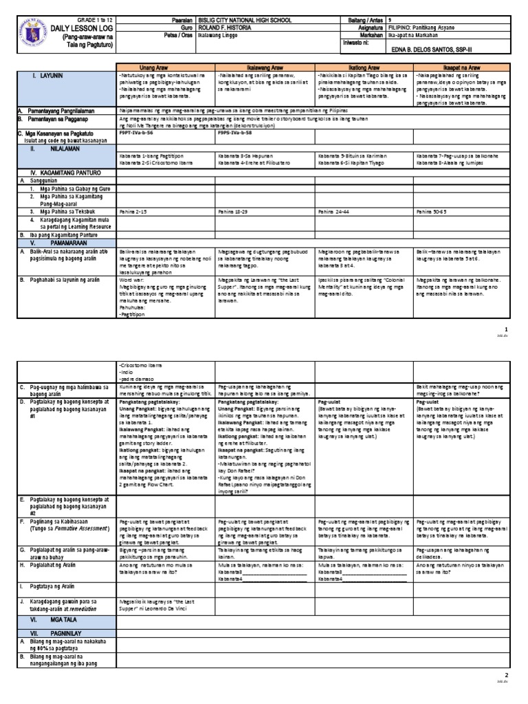 4th Quarter - Fil 9 - DLL - W2 | PDF