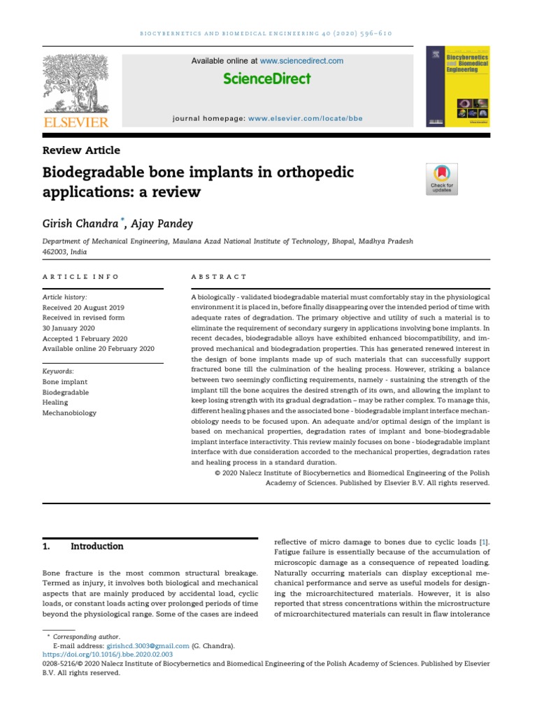 Biodegradable Bone Implants in Orthopedic Applications: A Review | PDF ...
