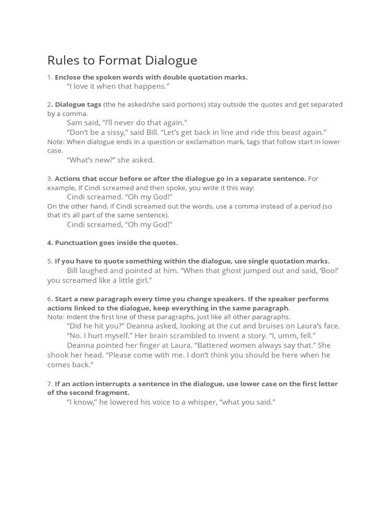 7 Rules To Format Dialogue | PDF | Language Arts & Discipline | Poetry