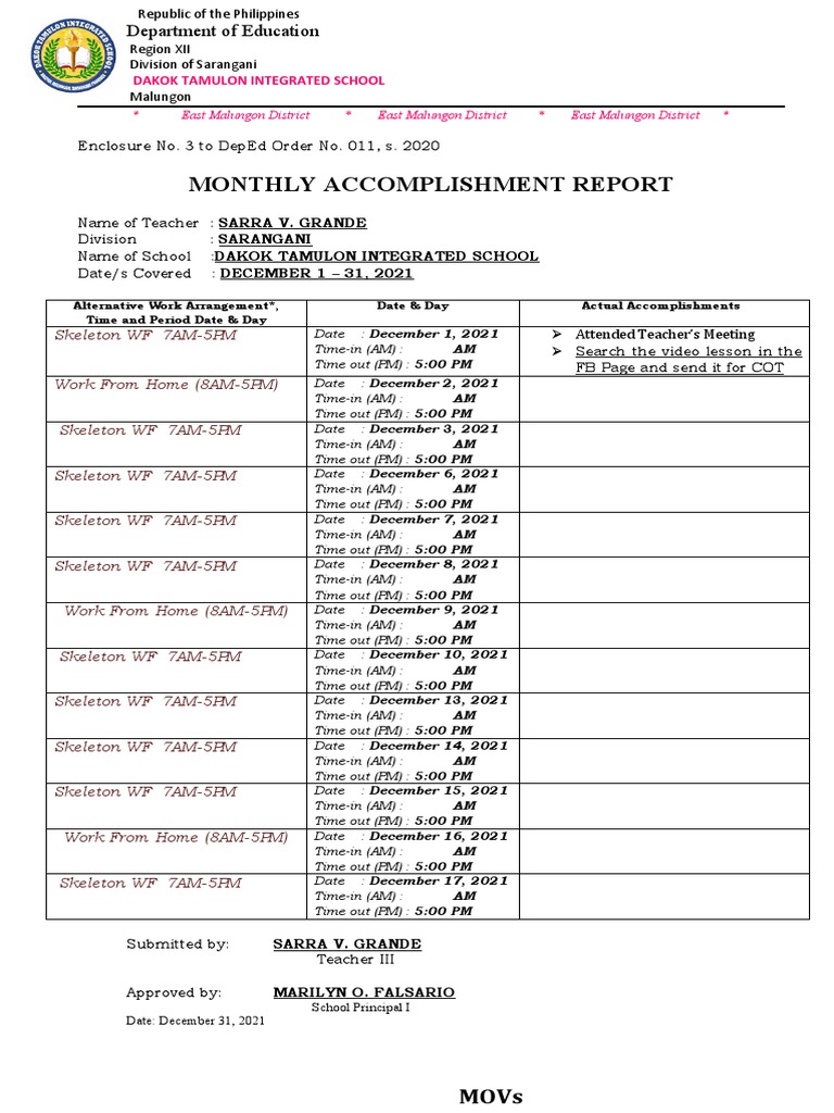 Monthly Accomplishment Report: Department of Education | PDF