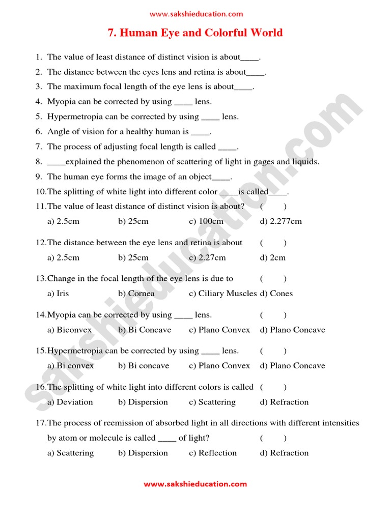 7 Human Eye and Colourful World | PDF | Eye | Human Eye