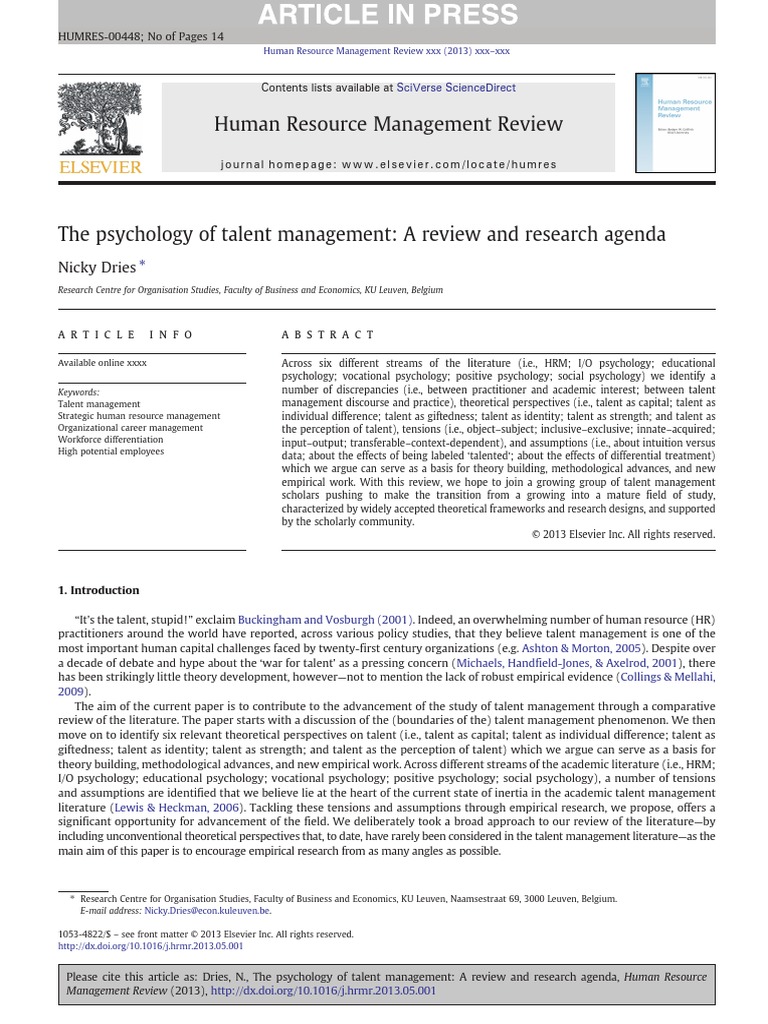 Human Resource Management Review: Nicky Dries | PDF | Intellectual ...