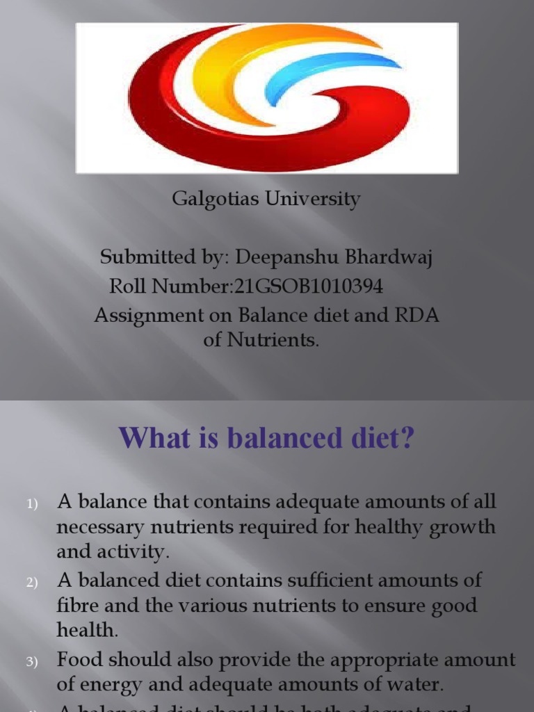 Balanced Diet & Nutrient RDA Guide | PDF | Healthy Diet | Diet & Nutrition