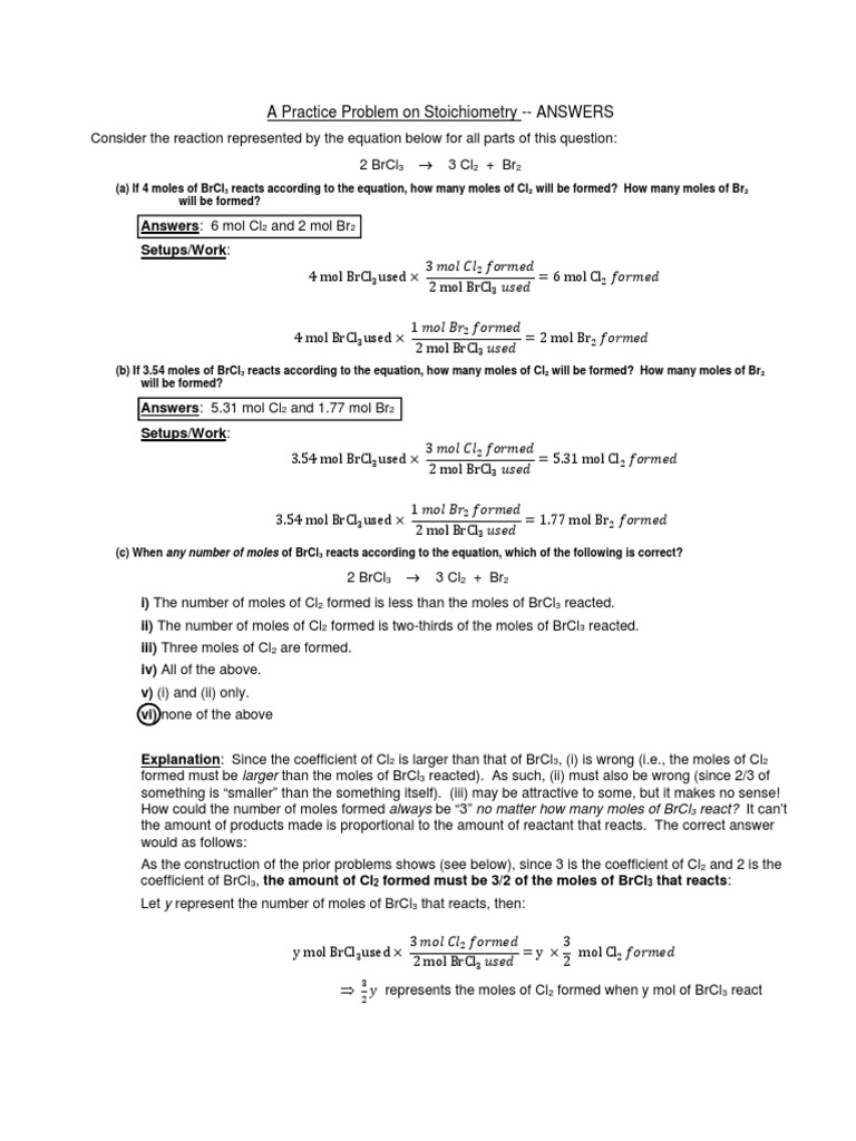 Stoichiometry Practice Problems and Solutions | PDF | Concentration ...